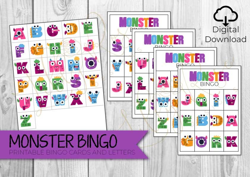 Monster Alphabet Bingo Game Boards and Pieces for Kids Kindergarten ...