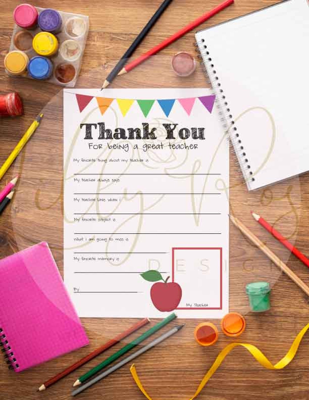 Printable Teacher Appreciation Letter for Kids Thank You Note, Perfect ...