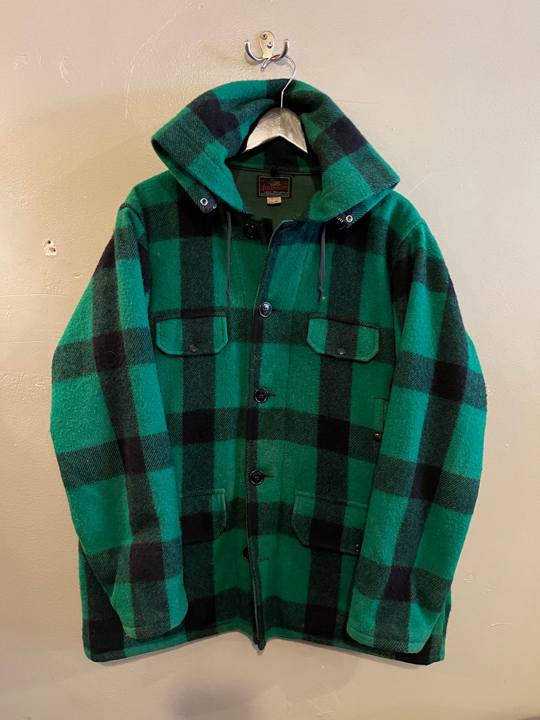 JOHNSON / Vintage Wool Coat / Woolen Mills / Green and Black / Made in ...