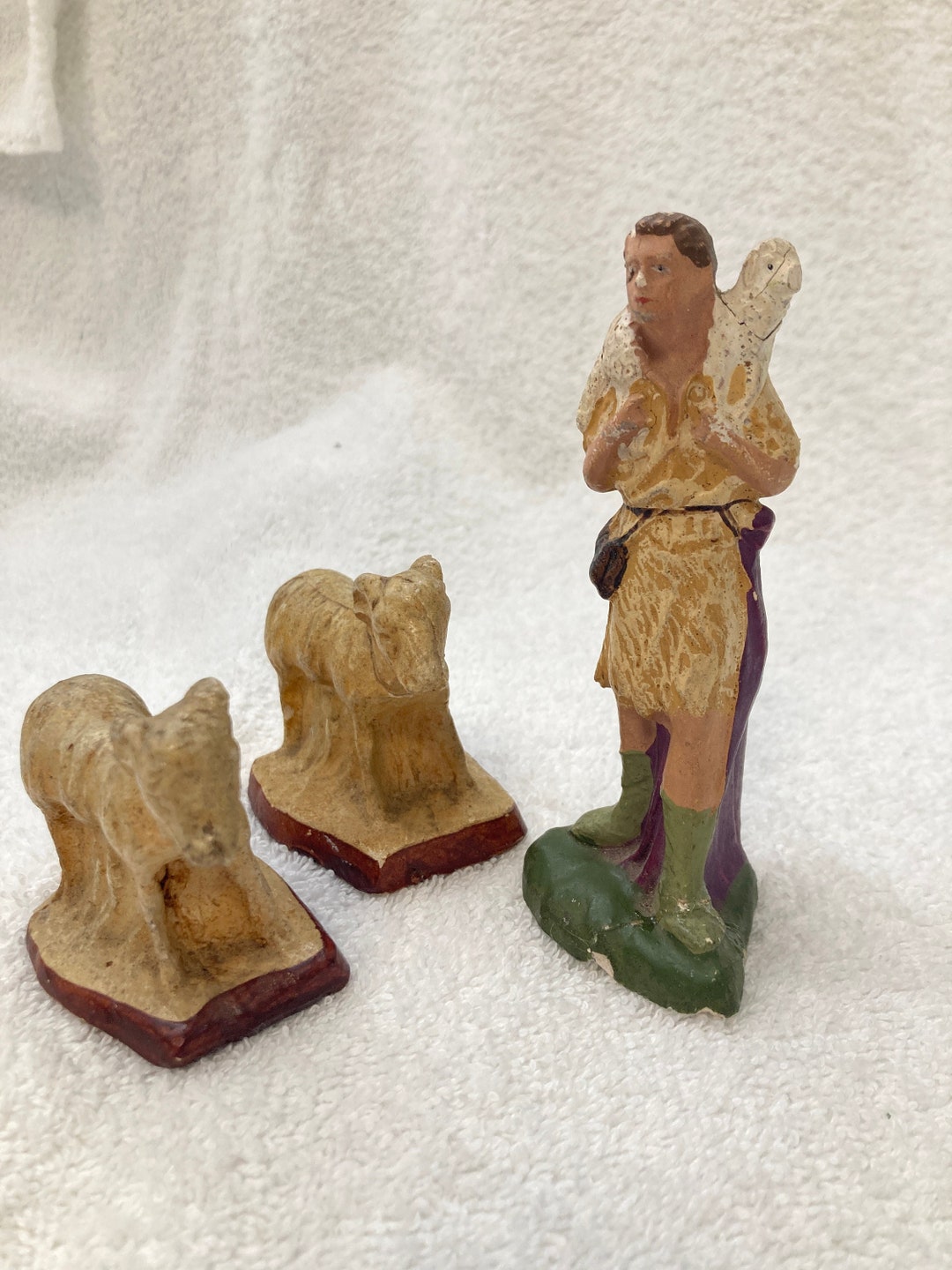 Vintage Nativity Shepherd Figurine With Plaster Sheep, Germany - Etsy