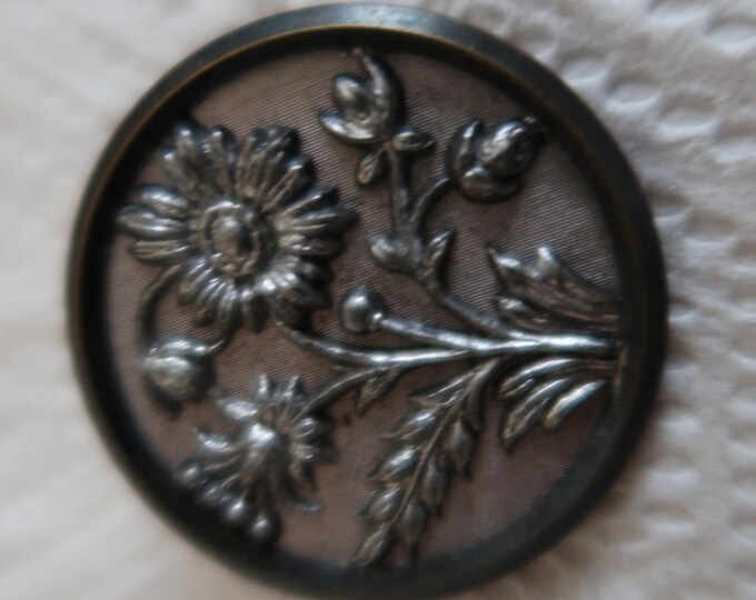Antique Victorian Picture Button Embossed Flowers Large Size 1 1/2 ...