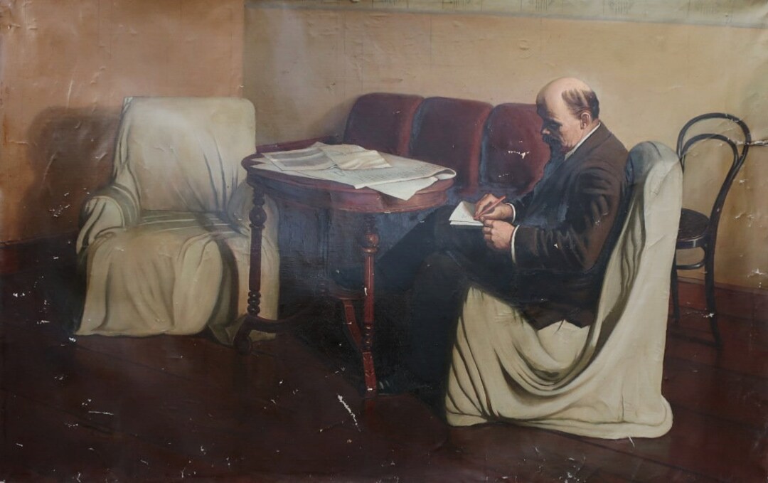 Vladimir Lenin Large Male Portrait Antique Oil Painting Original ...
