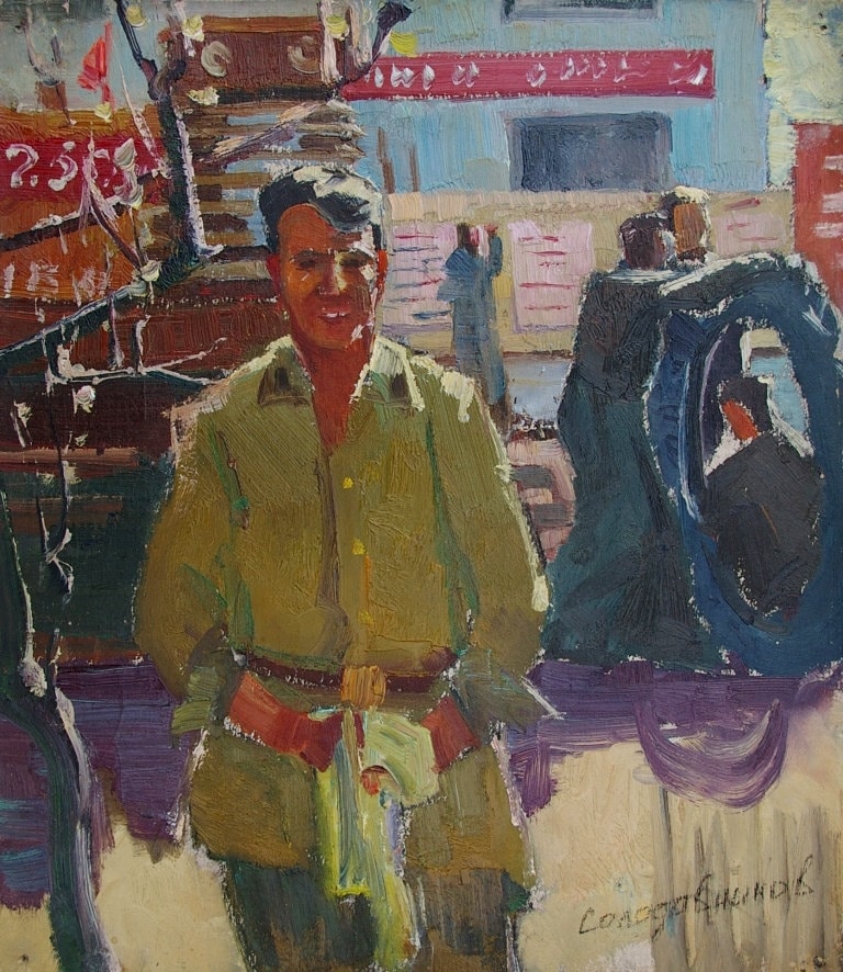 Collective farm Soviet worker Antique oil painting original | Etsy