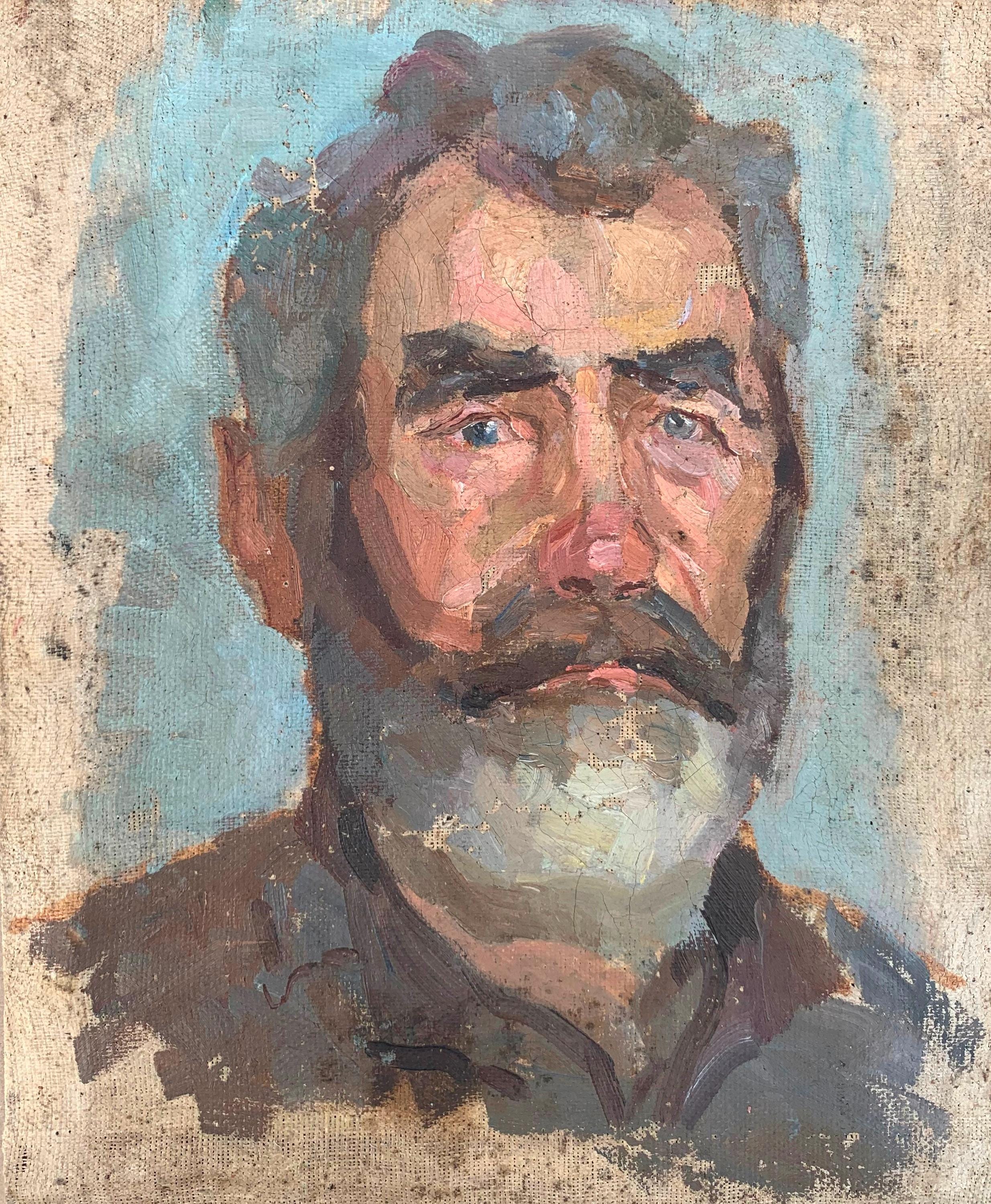 Portrait Soviet Man Antique Oil Painting Original Socialist Realism ...