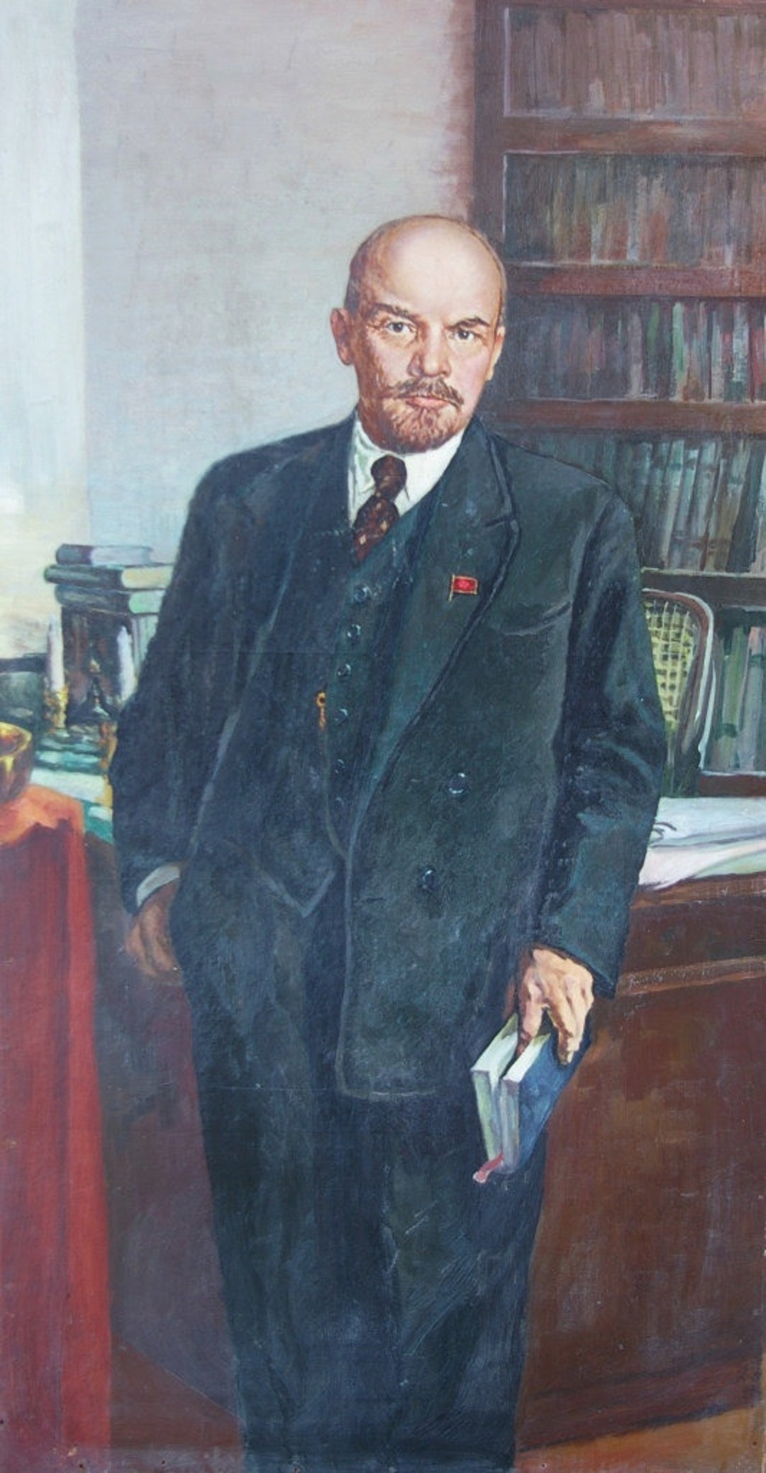 Vladimir Lenin Large Male Portrait Antique Oil Painting Original ...
