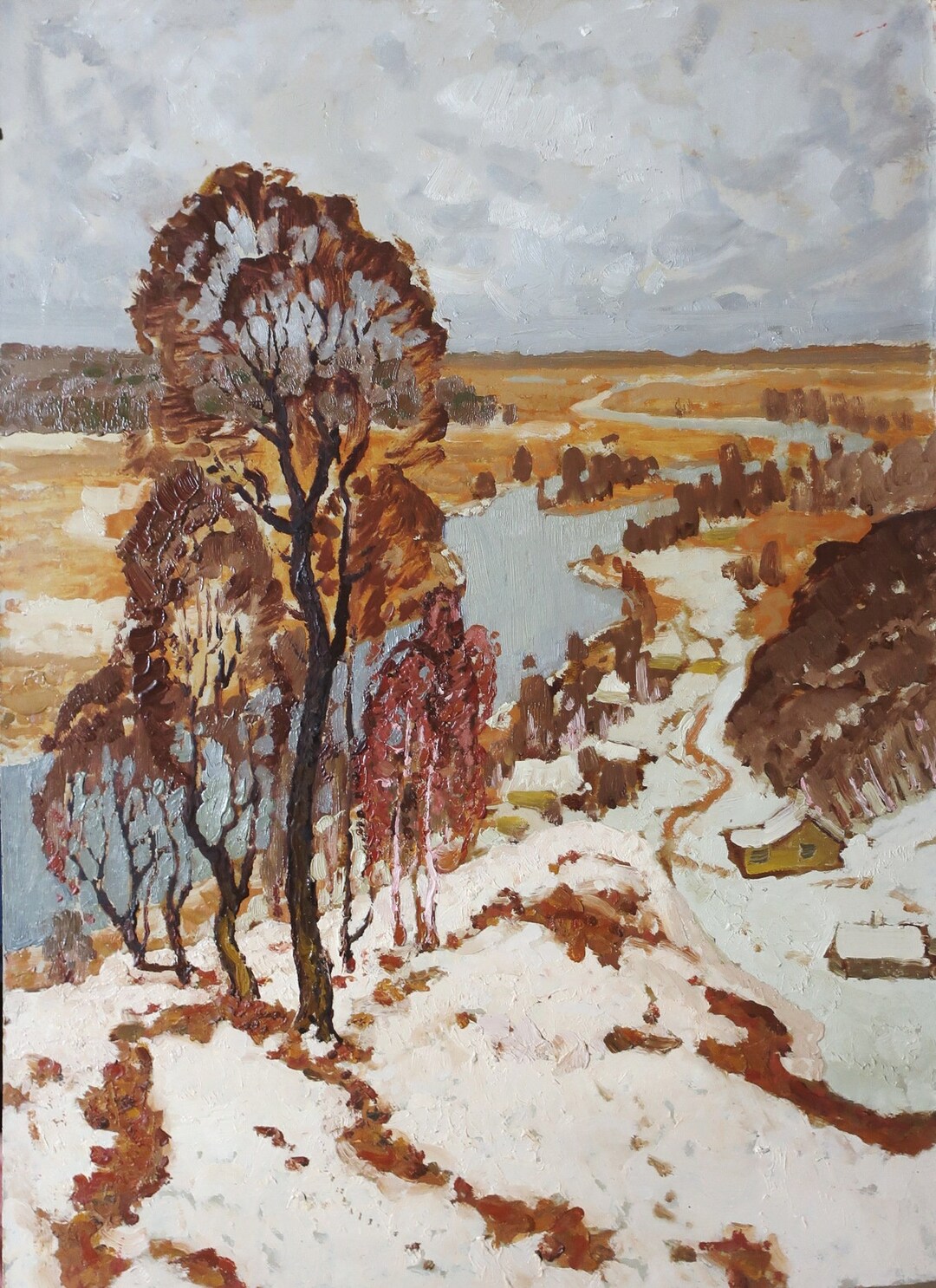 Impressionism Winter Landscape Antique Oil Painting Original Soviet Art ...