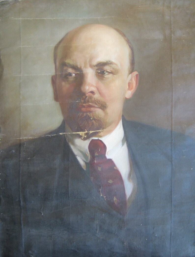 Vladimir Lenin large male portrait Antique oil painting | Etsy