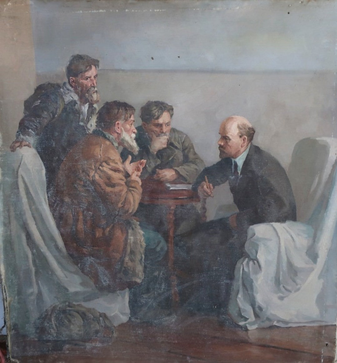 Vladimir Lenin Large Male Portrait Antique Oil Painting Original ...