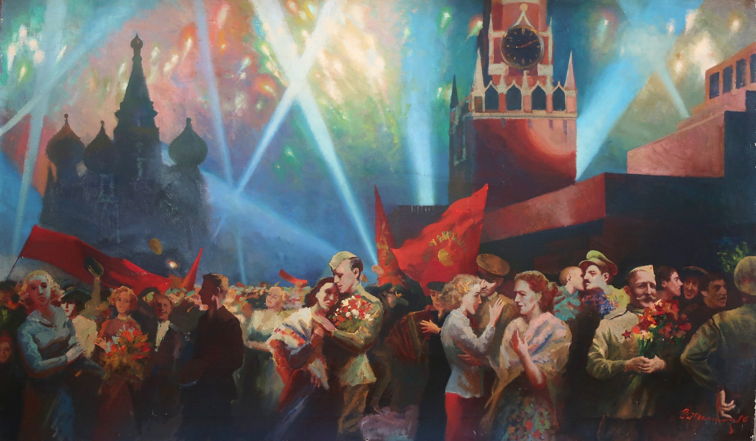 Soviet Parade Holiday Antique Oil Painting Original Socialist Realism ...
