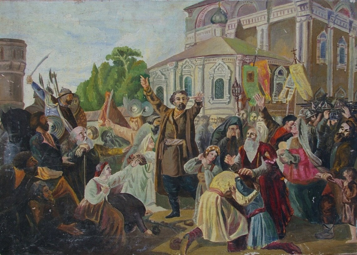 Soviet Workers Demonstration Holiday Antique Oil Painting Original ...