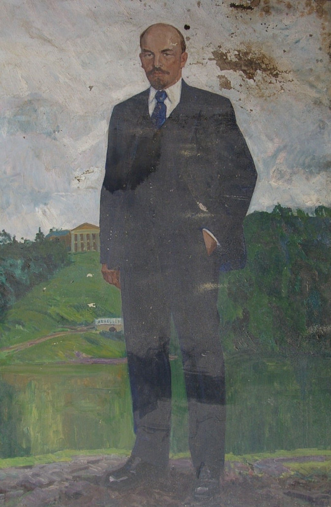 Vladimir Lenin Large Male Portrait Antique Oil Painting Original ...
