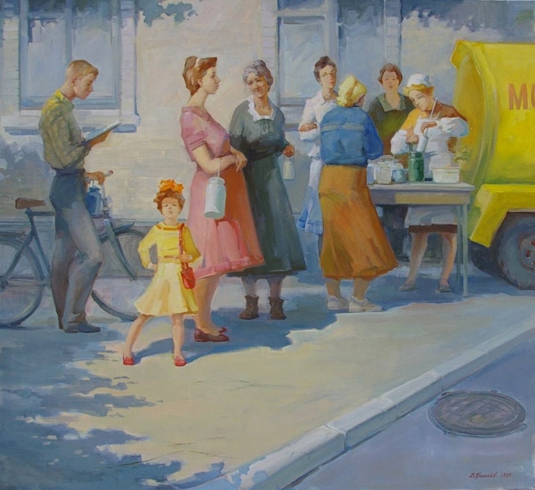 Soviet Family Soviet Weekdays Holidays Collective Farm Antique Oil ...