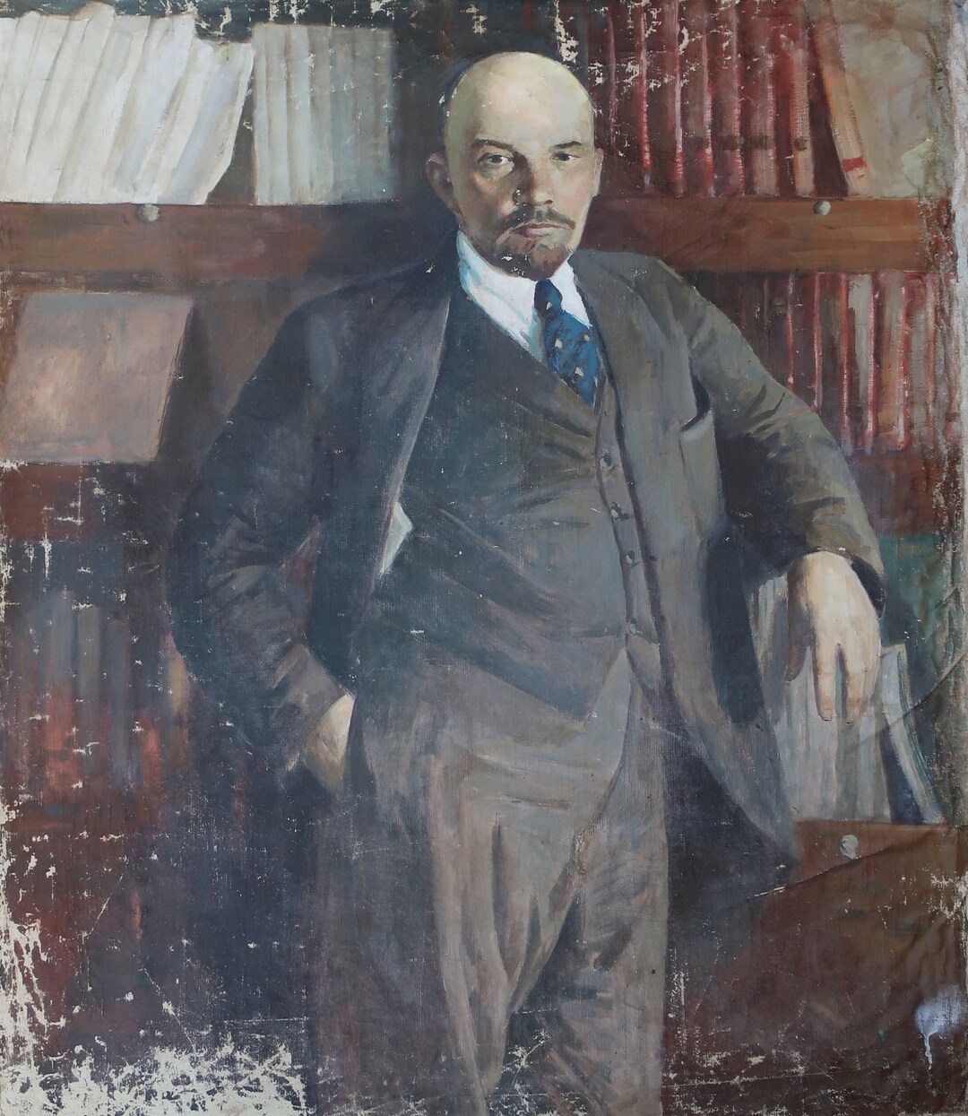 Vladimir Lenin Large Male Portrait Antique Oil Painting Original ...