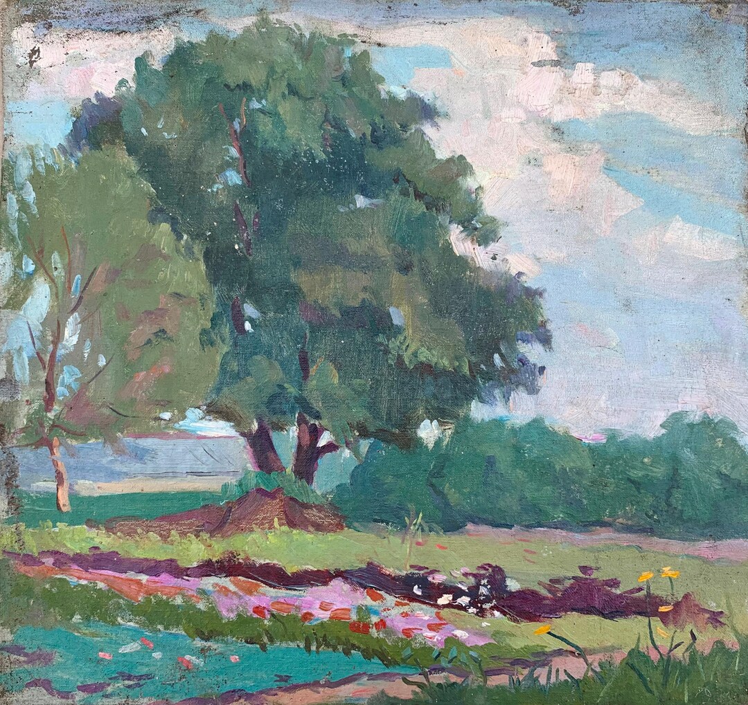 Original Summer Landscape Oil Painting, Ukrainian Impressionism, 1970s ...