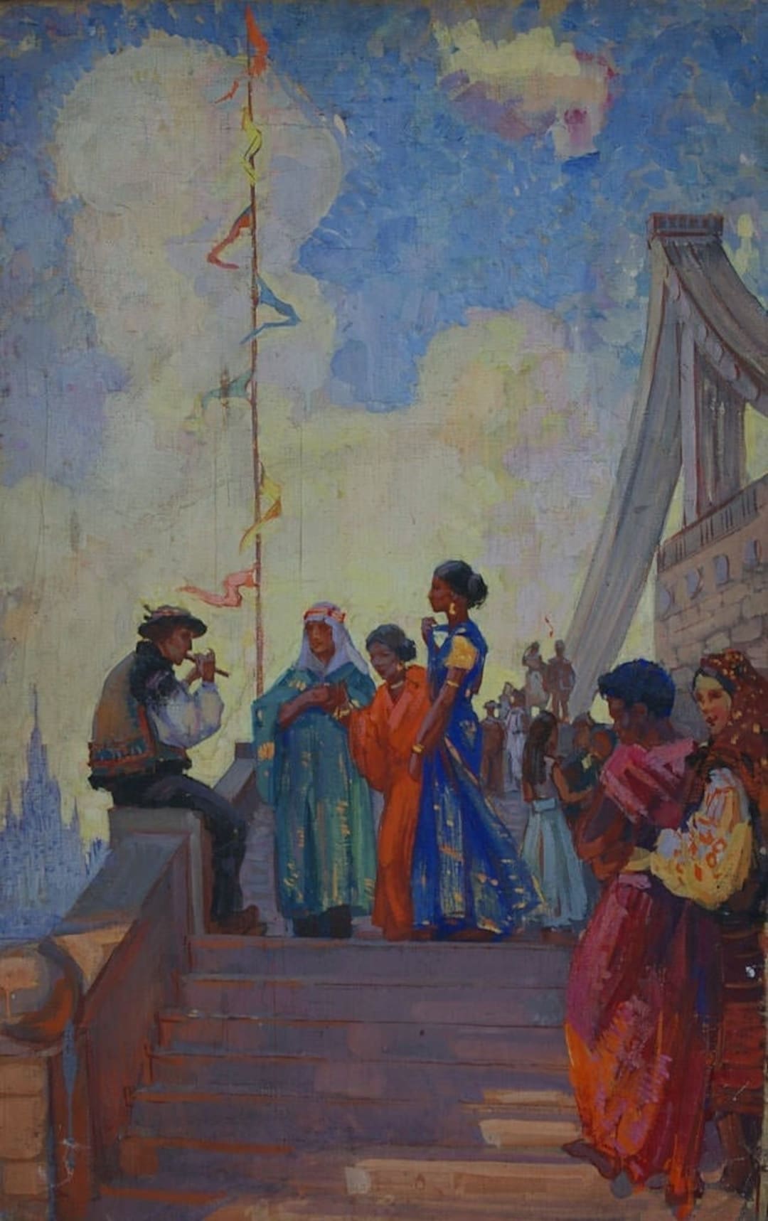 Soviet Parade Holiday Antique Oil Painting Original Socialist Realism ...