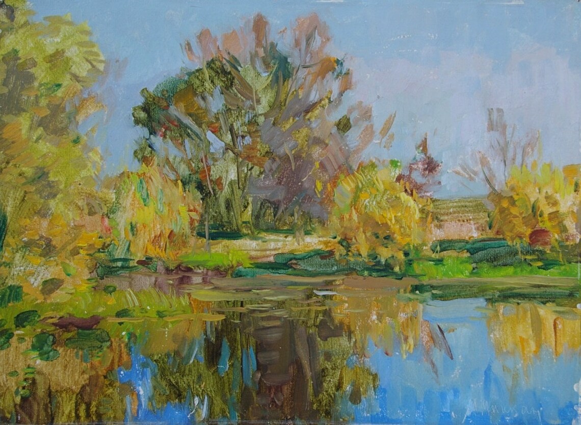 Impressionism River painting landscape Antique oil painting | Etsy