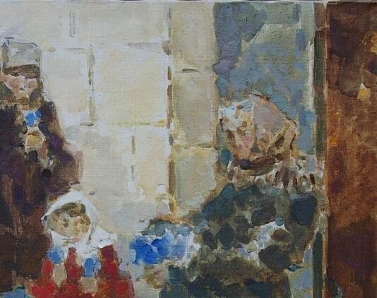 Soviet family weekdays holidays Antique oil painting original | Etsy