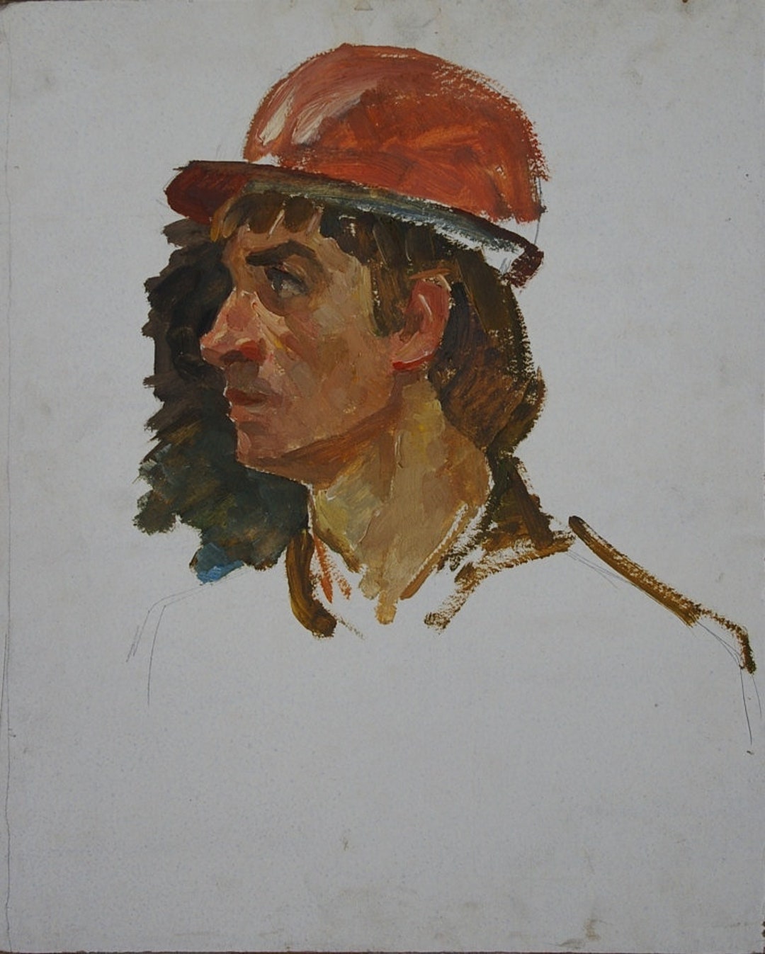 Portrait Soviet Man Antique Oil Painting Original Socialist Realism ...