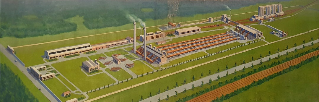 Industrial Landscape Building Factories Antique Oil Painting Original ...