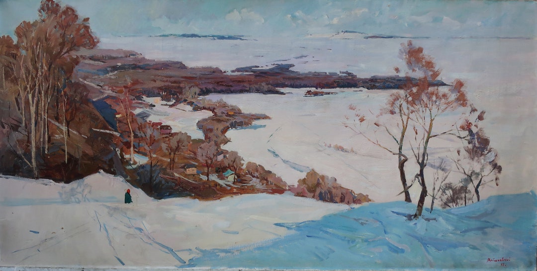Impressionism Winter Landscape Antique Oil Painting Original Soviet Art ...