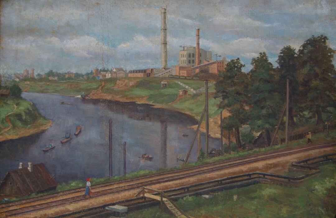 Industrial Landscape Building Factories Antique Oil Painting Original ...
