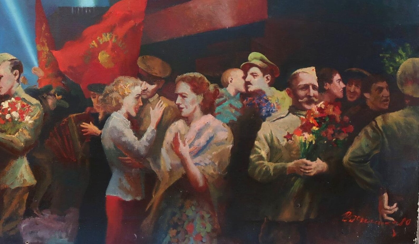 Soviet Parade Holiday Antique Oil Painting Original Socialist Realism ...