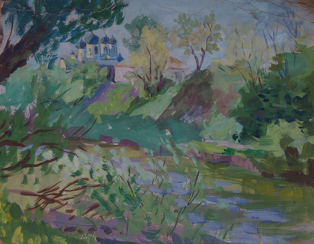 Impressionism Image of Templeslandscape Orthodox Church Antique Oil ...