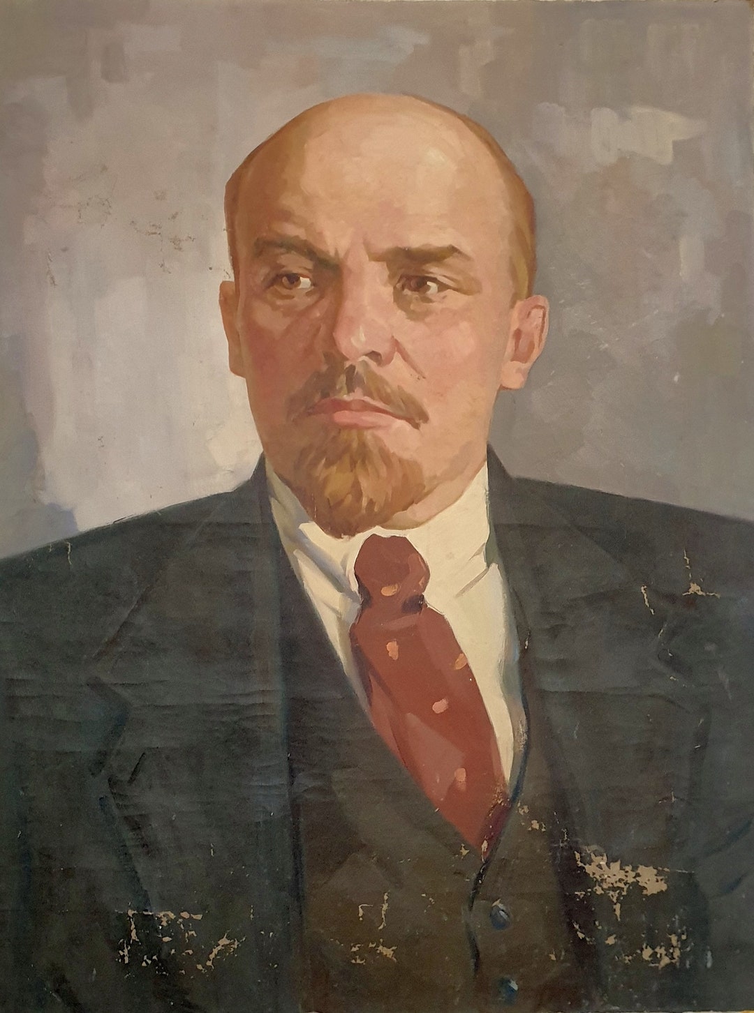 Vladimir Lenin Large Male Portrait Antique Oil Painting Original ...
