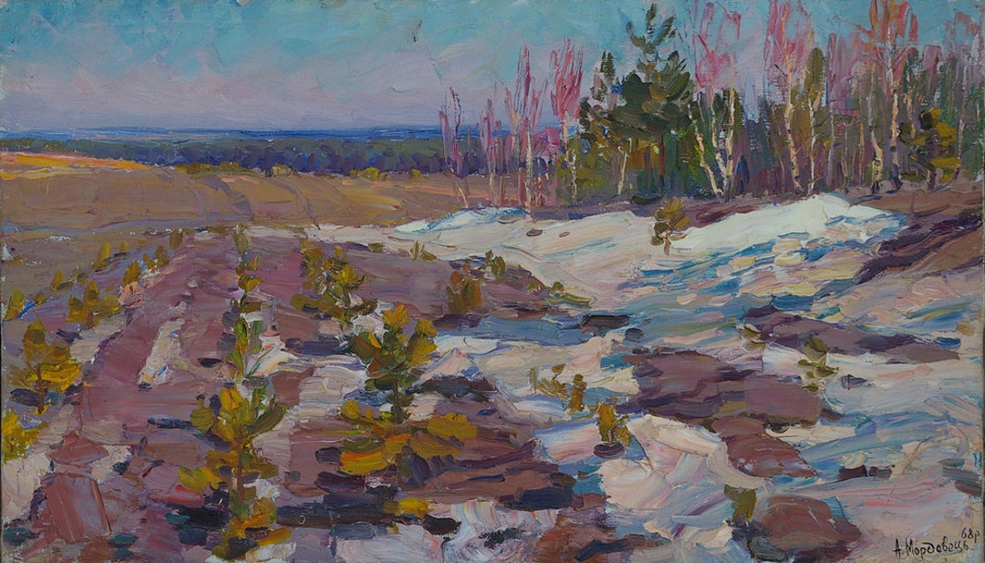 Ukrainian Winter Landscape Painting, Antique Impressionism, Mordavets ...