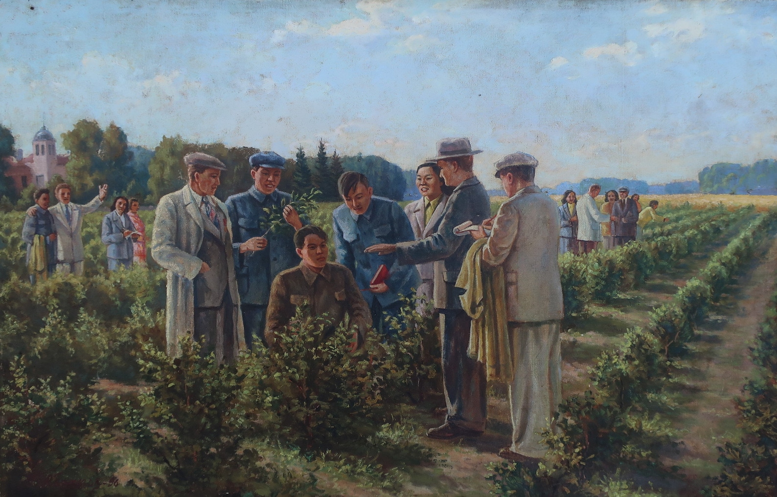 Collective Farm Kolkhoz Antique Oil Painting Original Socialist Realism ...