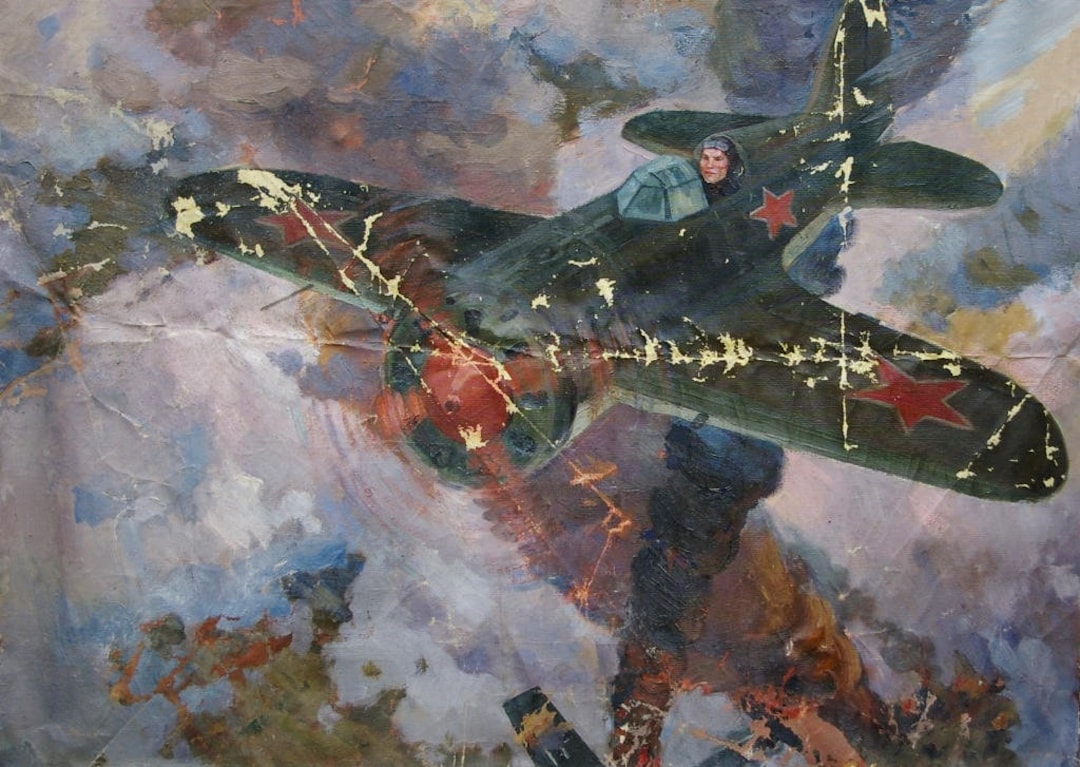 Great Patriotic War Soviet Army Antique Oil Painting Original Socialist ...