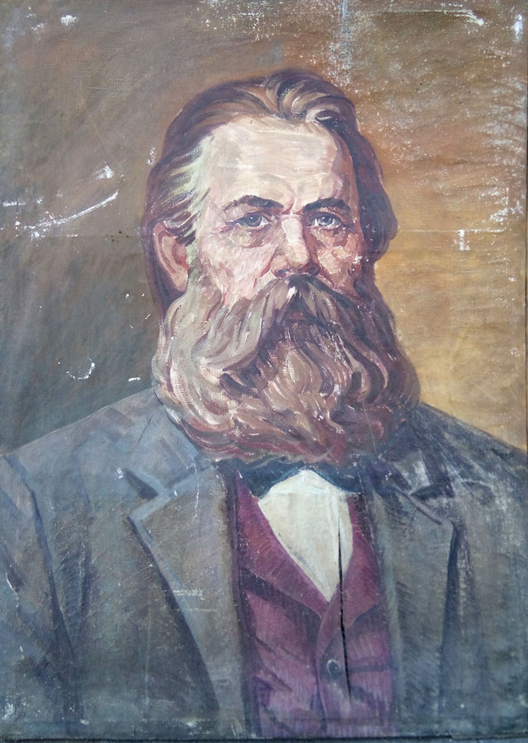 Friedrich Engels Portrait Large Male Portrait Antique Oil Painting ...