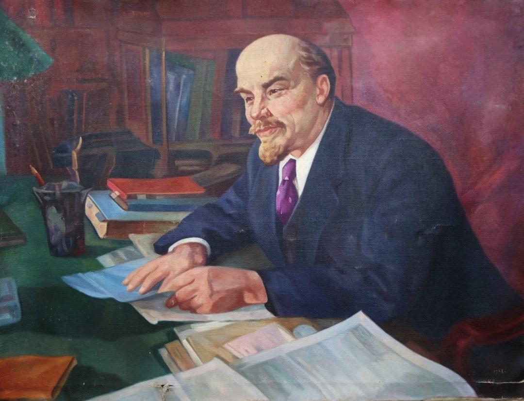 Vladimir Lenin Portrait, Original Soviet Socialist Realism Oil Painting ...