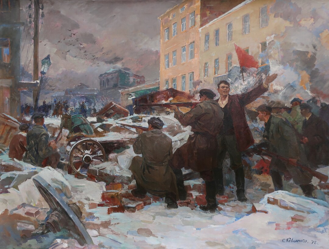Great Patriotic War Soviet Army Antique Oil Painting Original Socialist ...