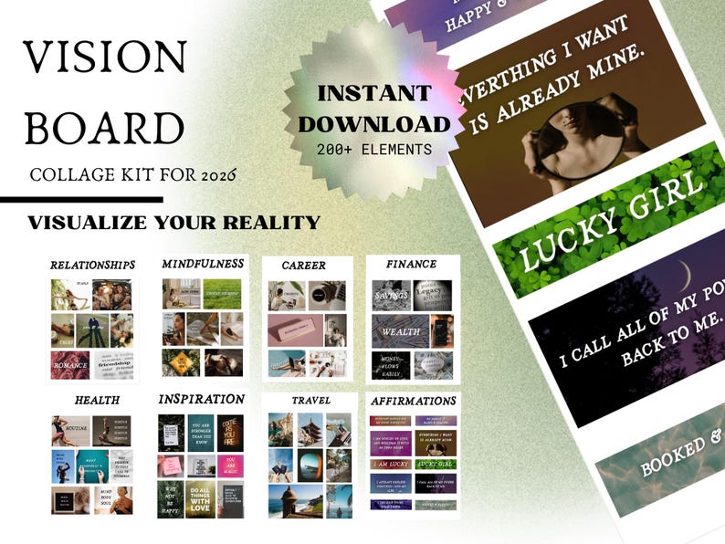 2026 Vision Board Kit | Aesthetic Vision Board Collage | Manifestation ...
