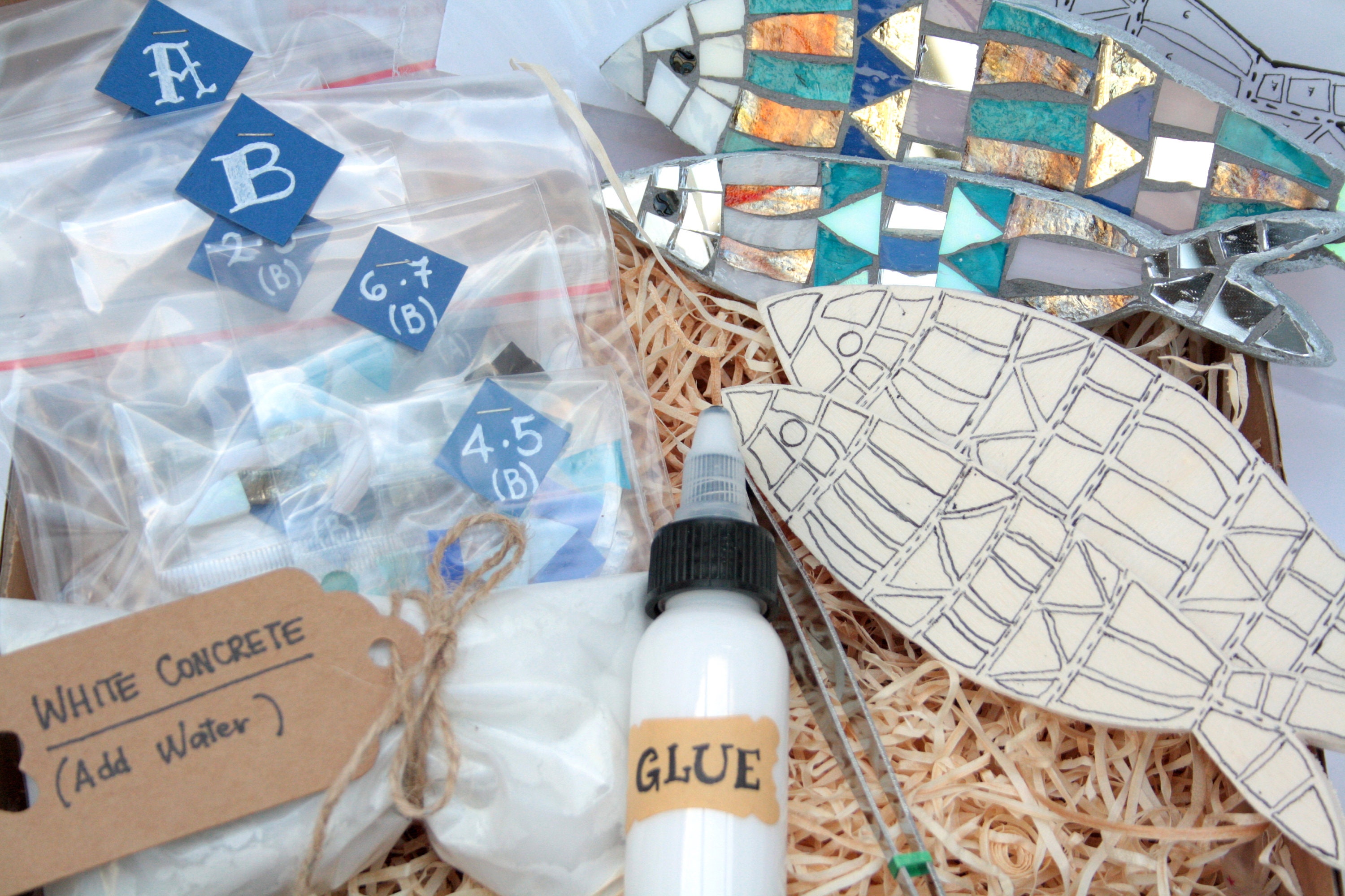 Glass sardine mosaic kit. DIY mosaic fish creative art kit | Etsy