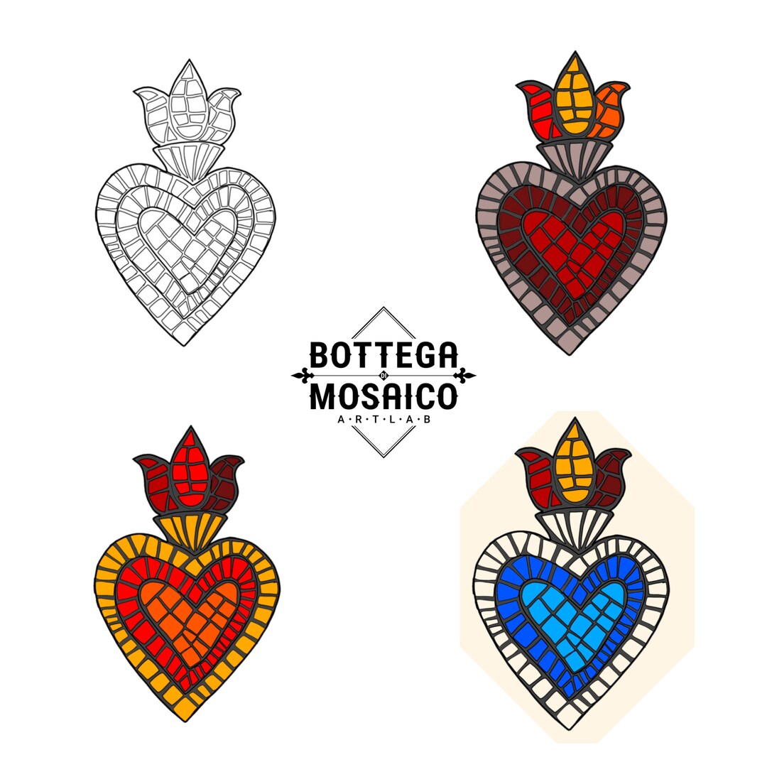 Sacred Heart Mosaic Template. Four Files to Download With Black and ...