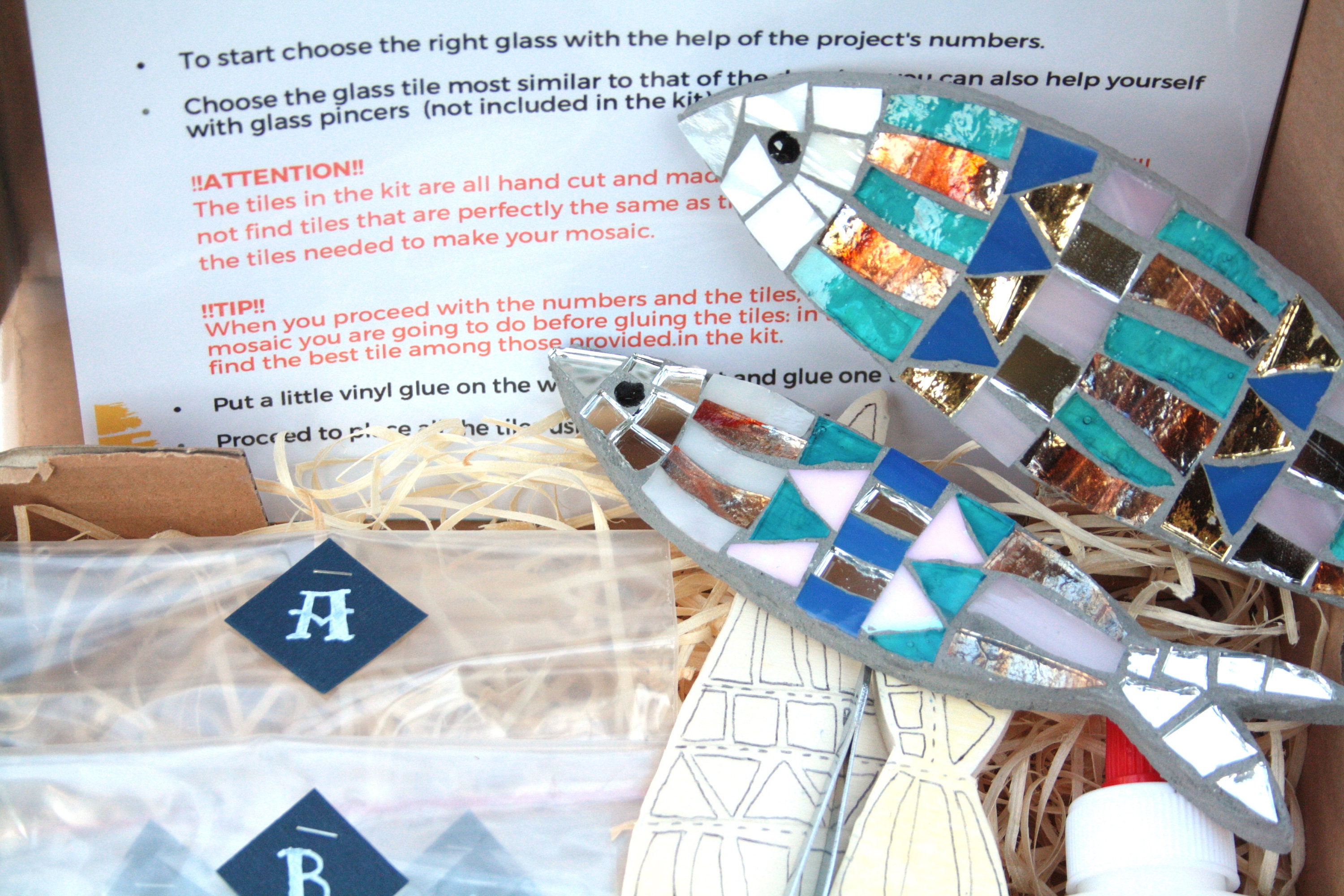 Glass sardine mosaic kit. DIY mosaic fish Christmas 2020 gift | Etsy