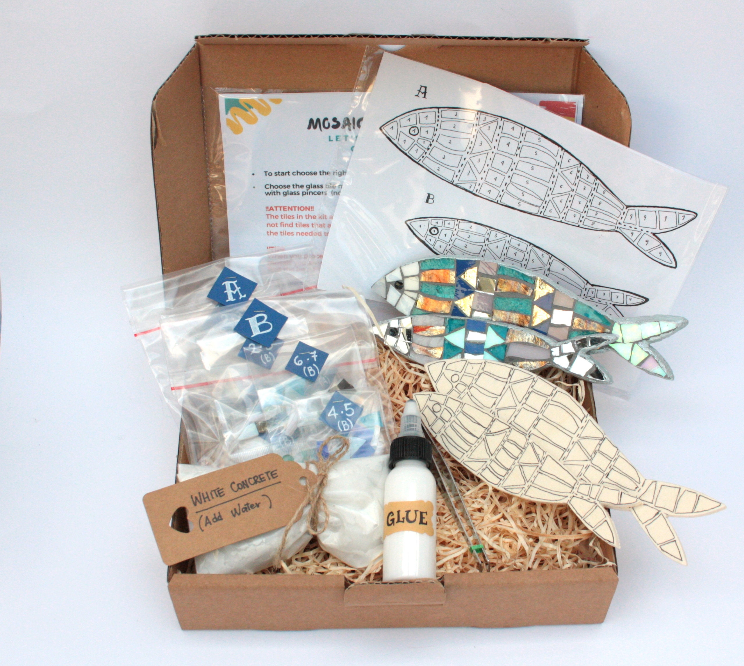 Glass sardine mosaic kit. DIY mosaic fish creative art kit | Etsy