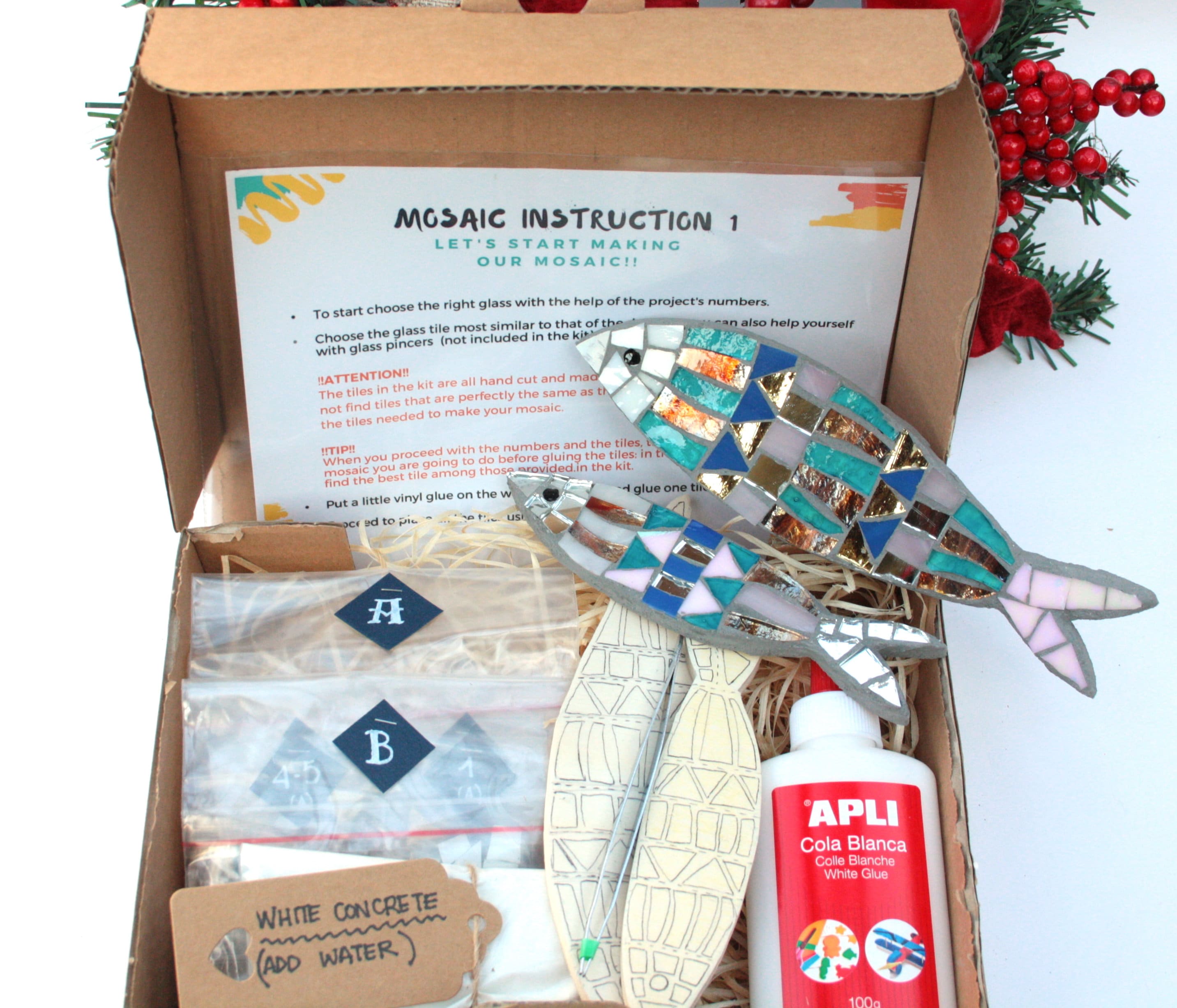 Glass sardine mosaic kit. DIY mosaic fish Christmas 2020 gift | Etsy