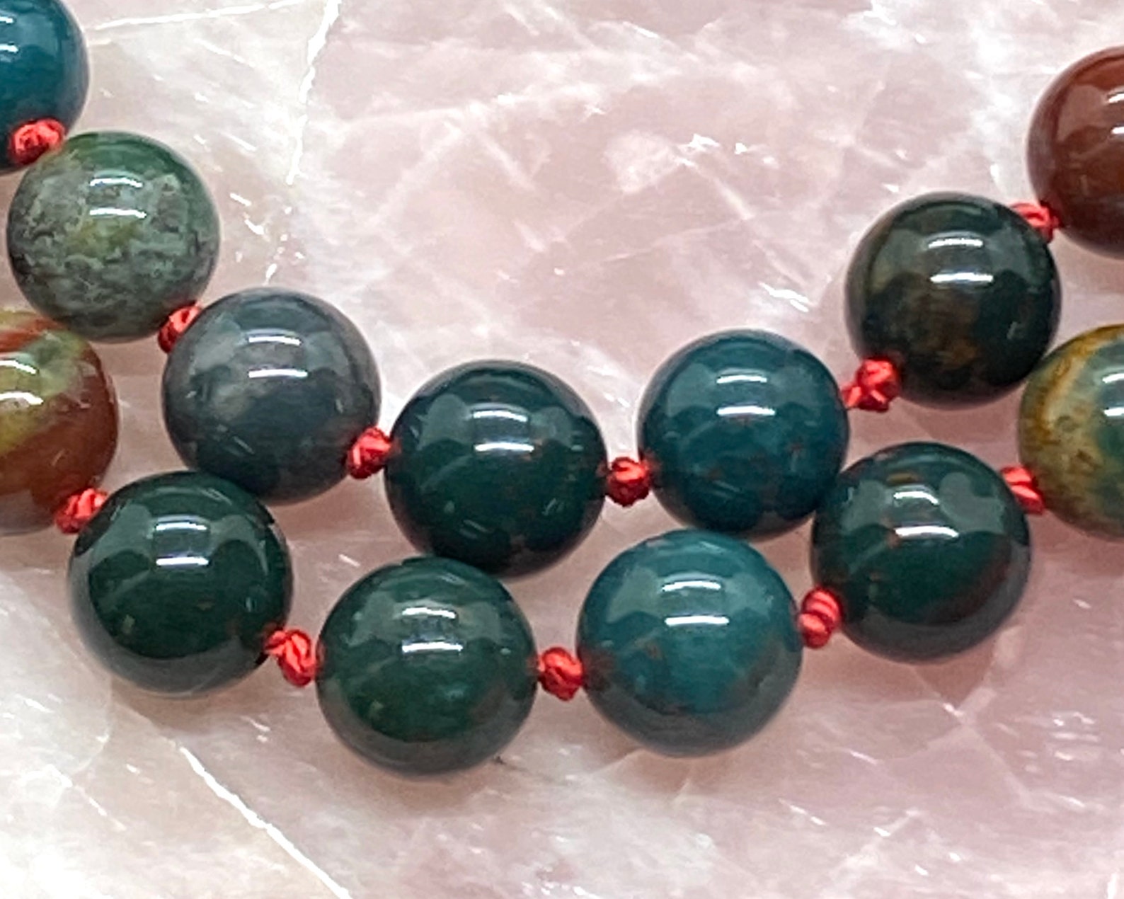 108 Mala Bloodstone Sponge Coral Prehnite Beads Necklace, Hand Knotted ...