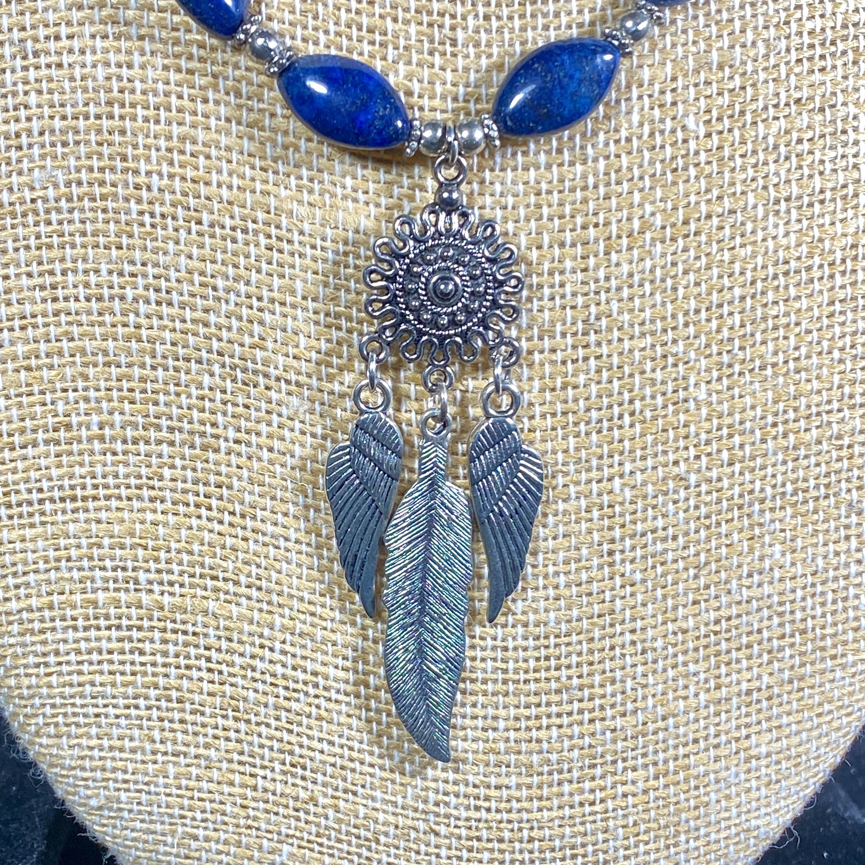 19" Lapis Lazuli / Angel Wings Handmade Necklace, Pendent Necklace ...