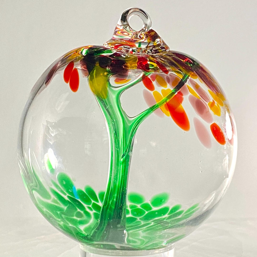 Hand Blown Glass Friendship Ball, Glass Window Ornament, Red Yellow ...