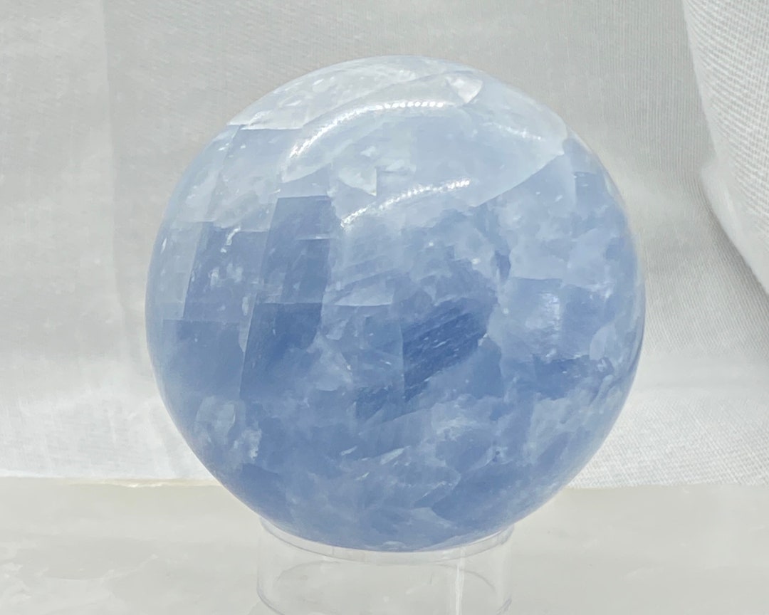 2.4, Blue Calcite Sphere, Polished Blue Calcite Sphere, Natural Blue Calcite Stone, Blue Calcite ...