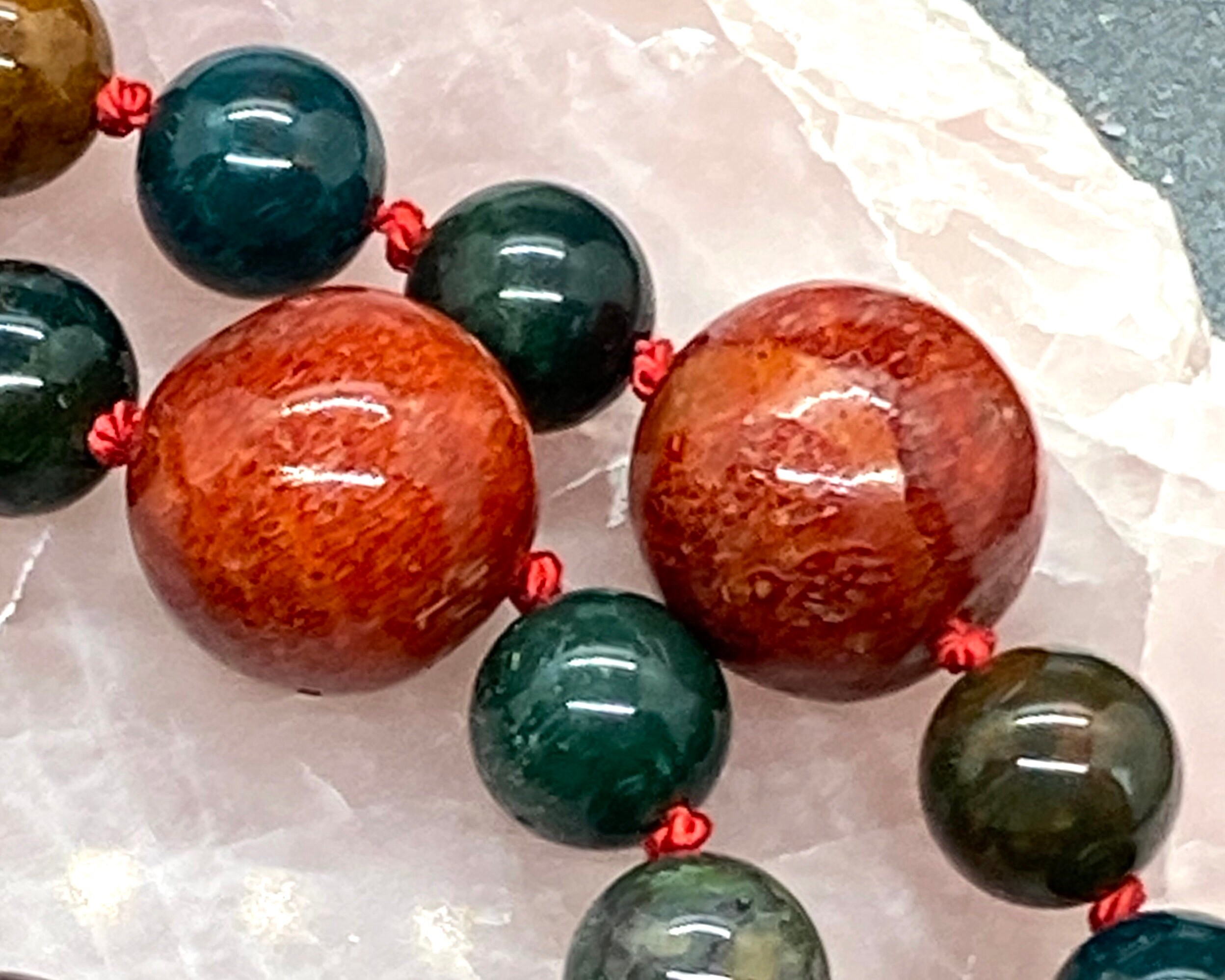 108 Mala Bloodstone Sponge Coral Prehnite Beads Necklace, Hand Knotted ...
