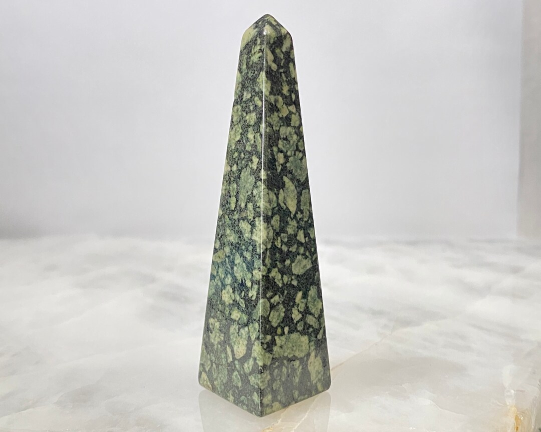 3.25”, 59.9g, Chinese Writing Stone, Green Porphyrite Tower, Porphyry ...