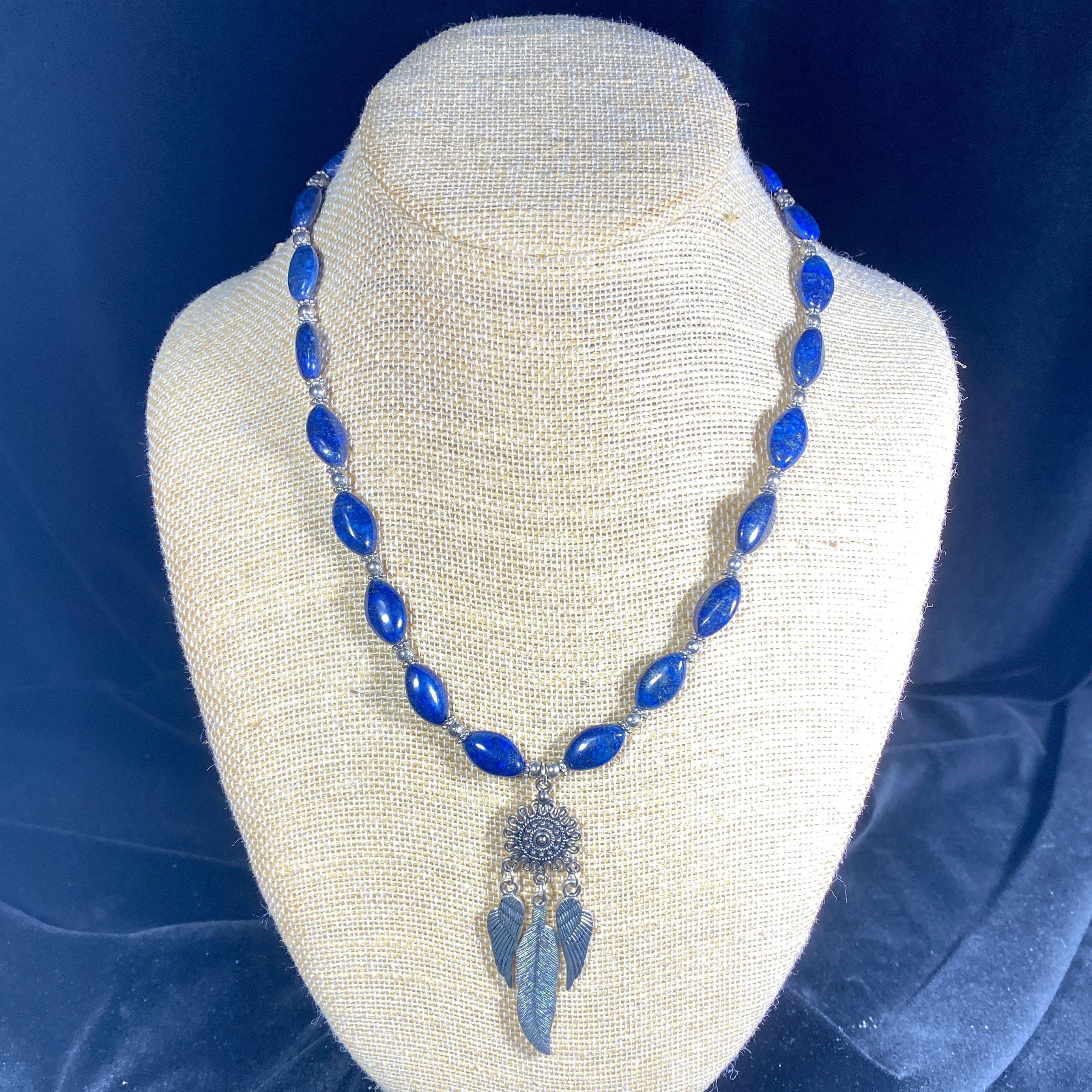 19" Lapis Lazuli / Angel Wings Handmade Necklace, Pendent Necklace ...