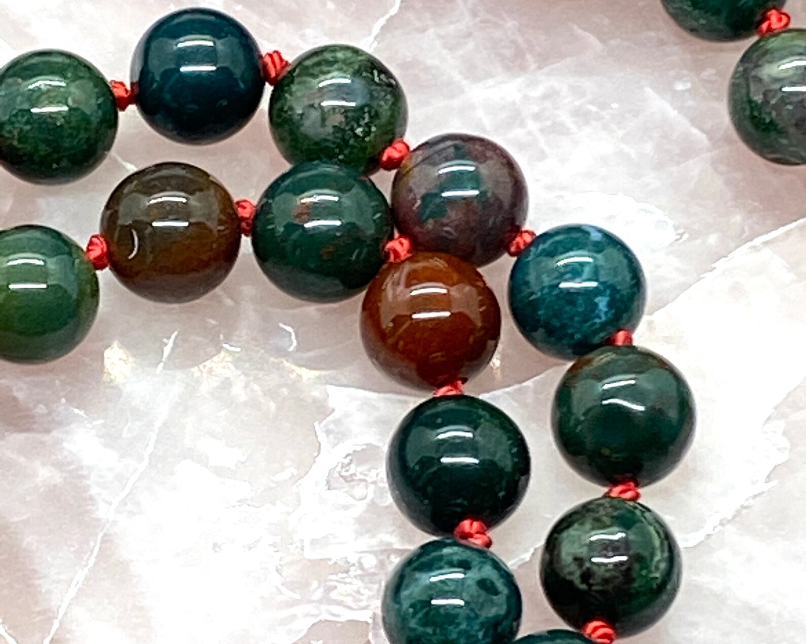 108 Mala Bloodstone Sponge Coral Prehnite Beads Necklace, Hand Knotted ...