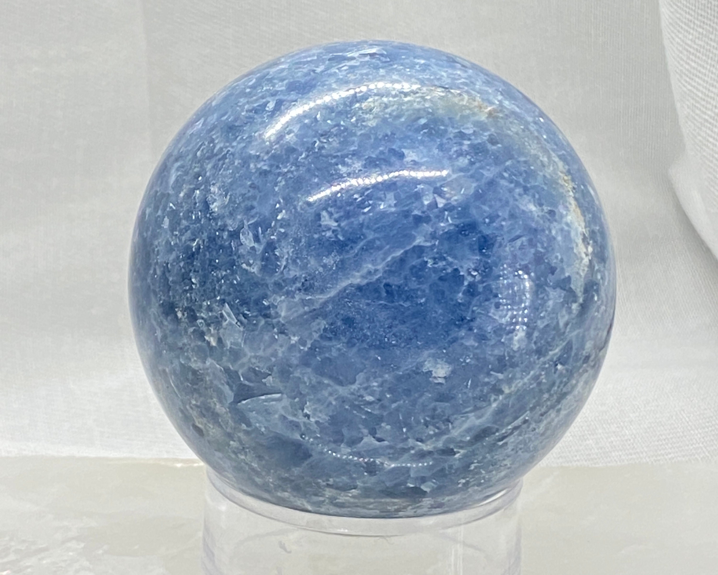 2.6”, Blue Calcite Sphere, Polished Blue Calcite Sphere, Natural Blue ...