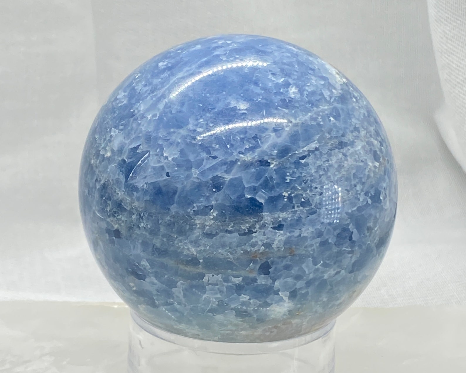 2.6”, Blue Calcite Sphere, Polished Blue Calcite Sphere, Natural Blue ...